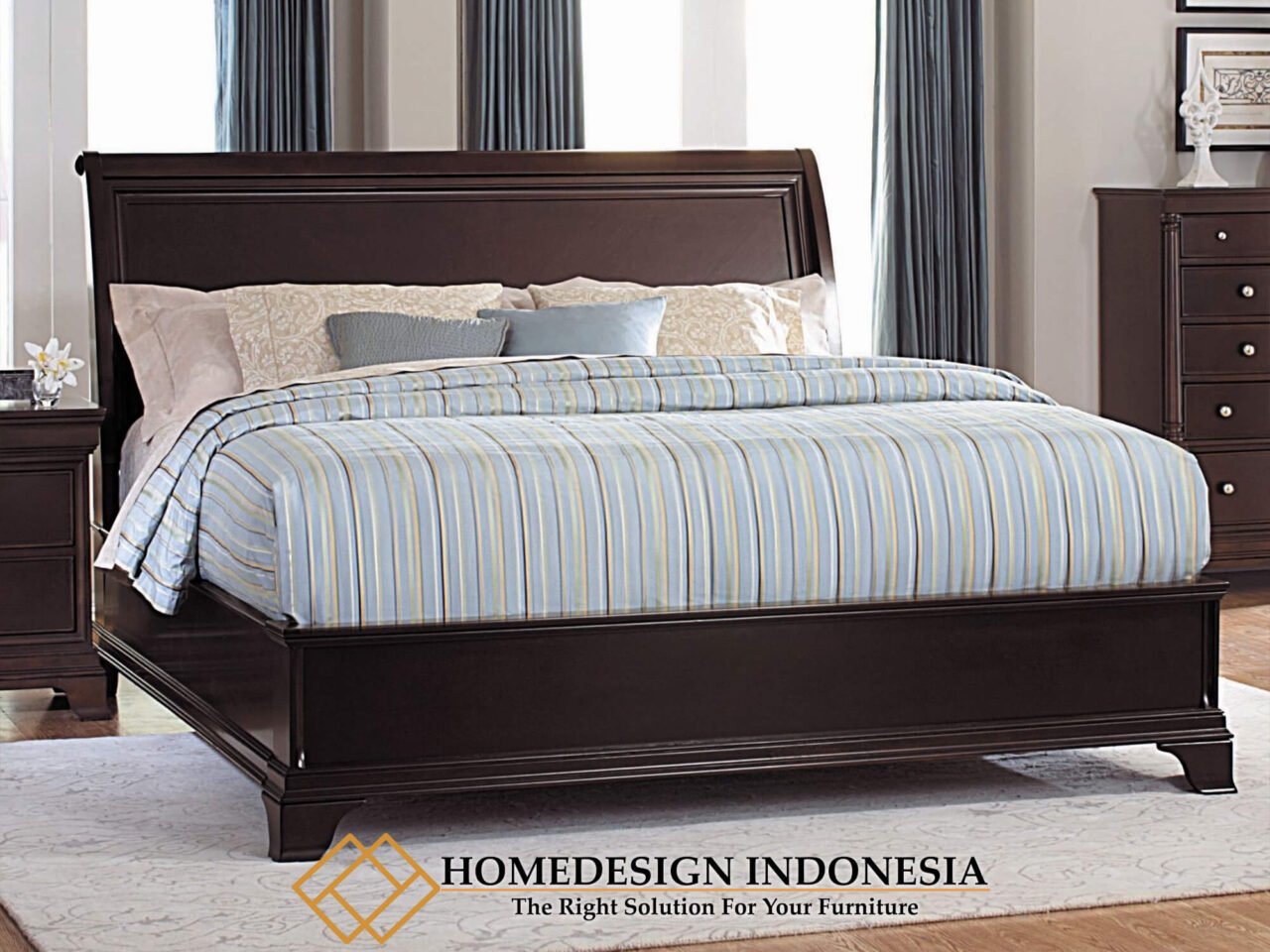 Tempat Tidur Jati Minimalis Natural Dark Brown HD-0300