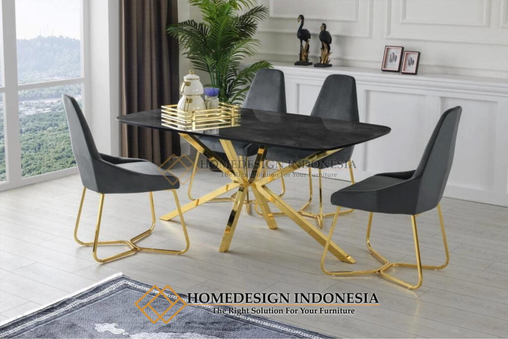 Meja Makan Mewah Minimalis Modern Stainless Luxury HD-511