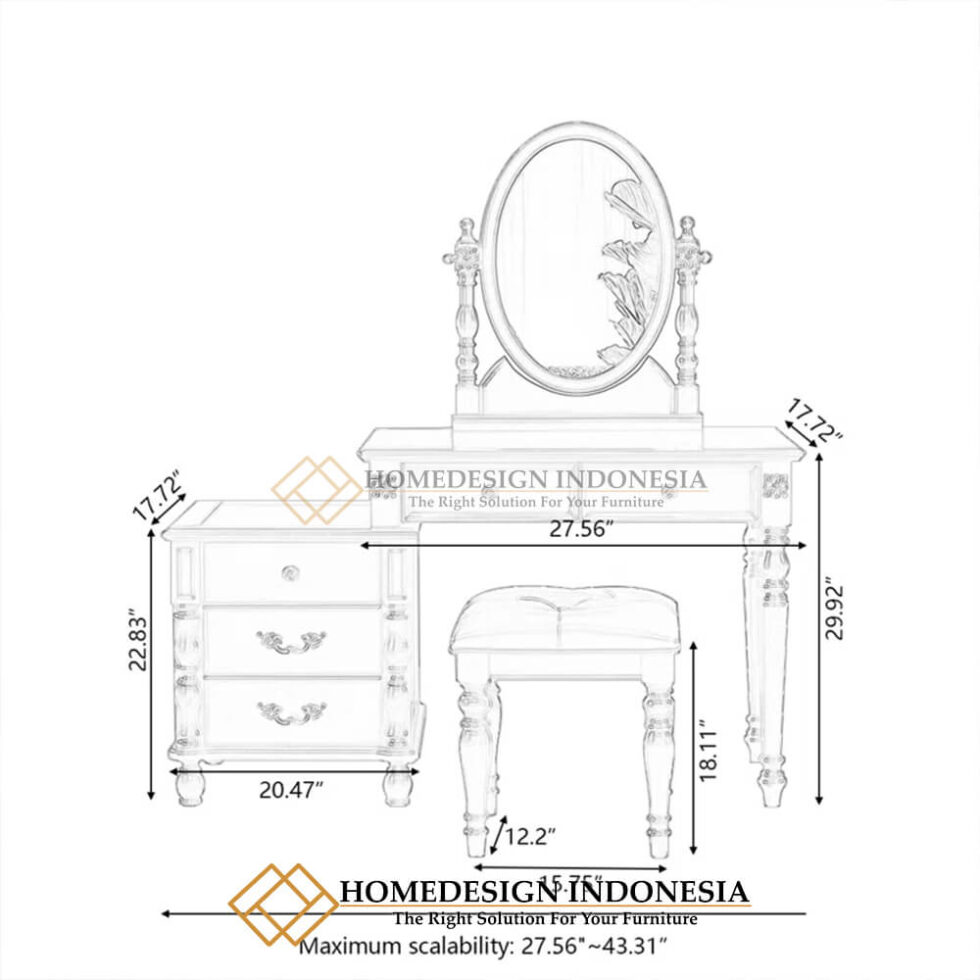 Desain Meja Rias Mewah Klasik Natural Great Wood Jati 1042