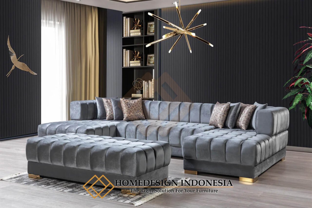 Sofa Tamu Sudut Minimalis Modern Corvia Luxury Bludru 1352