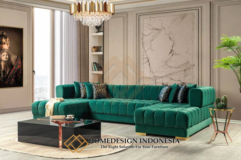 Sofa Tamu Sudut Minimalis Modern Corvia Luxury Bludru 1352
